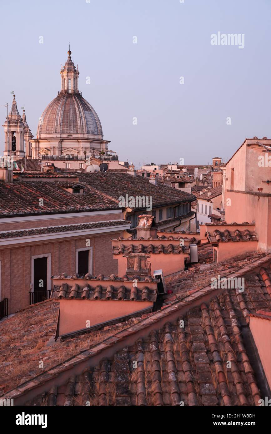 Aerial panoramic view of red roofs of Rome, sights of the old city of ...