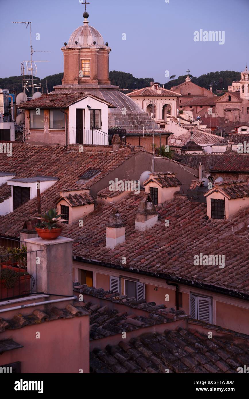Aerial panoramic view of red roofs of Rome, sights of the old city of ...