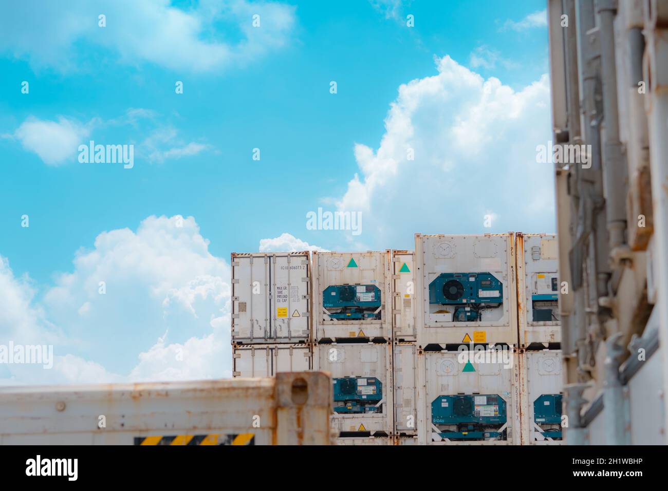 Container logistic. Reefer for shipping frozen food. Refrigerated ...