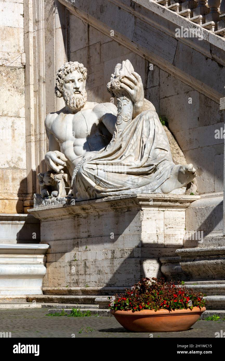 Rome, Italy - October 8, 2020: Statue of Tiber River God (Tiberinus) on ...