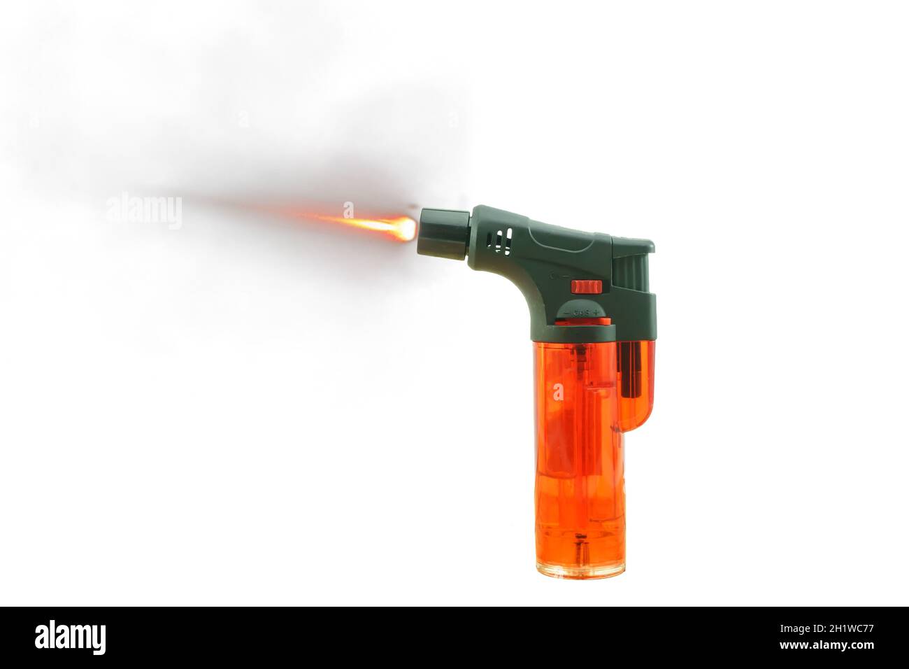 Lighter burn the food on a white background Stock Photo - Alamy