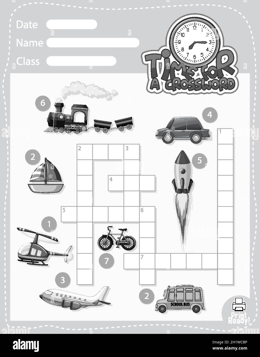 Crossword puzzle game template about transportation illustration Stock ...
