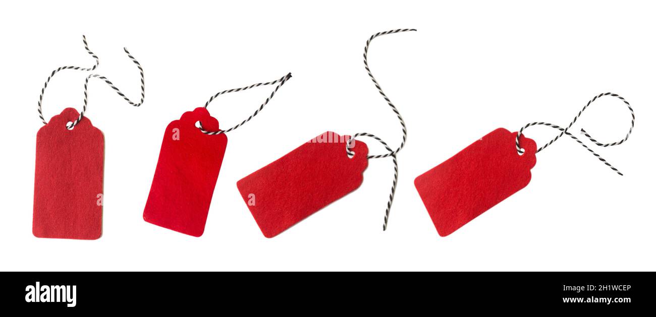 Collage of gift tags isolated on white background. Sale labels. Price ...