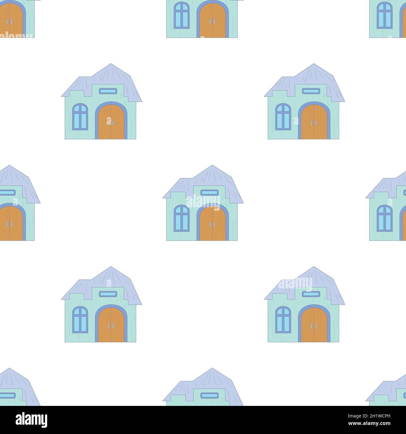 Light blue cottage with an arched door pattern seamless background ...