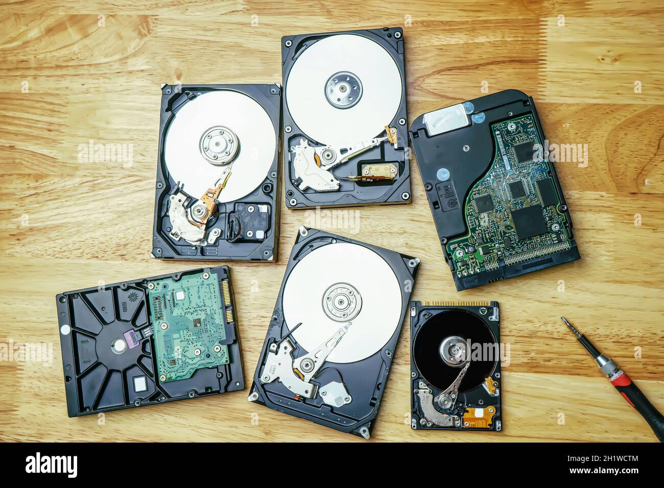 Hard disk drive removable case for repair on the wooden desk Stock ...