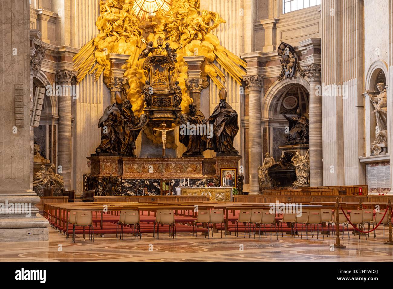 The interior of St. Peter's Basilica in Vatican City. It is the most ...