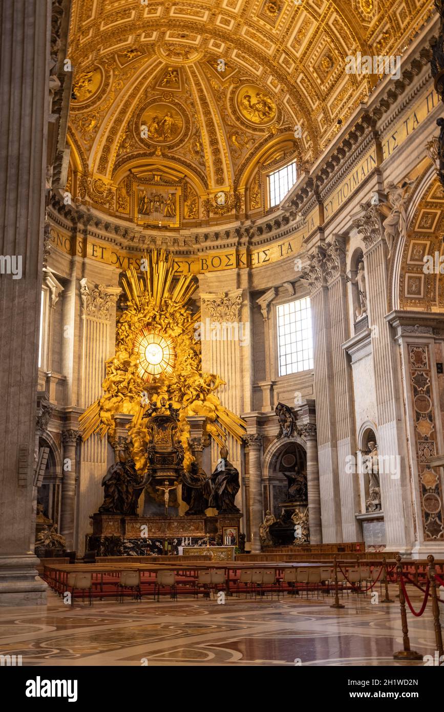 The interior of St. Peter's Basilica in Vatican City. It is the most ...