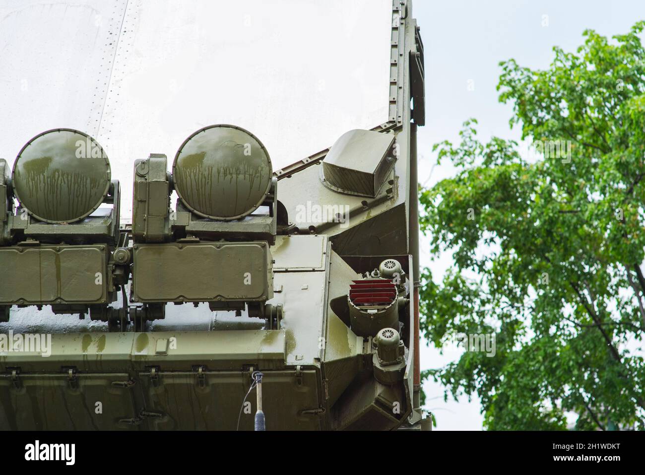 Mobile army defence radar antenna, amid foliage Stock Photo - Alamy