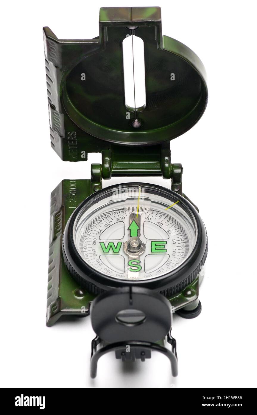 Army style compass for navigation on an isolated white background Stock ...