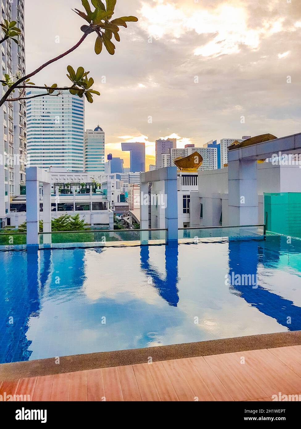 Panorama cityscape and Skyscraper view from the swimming infinity pool ...