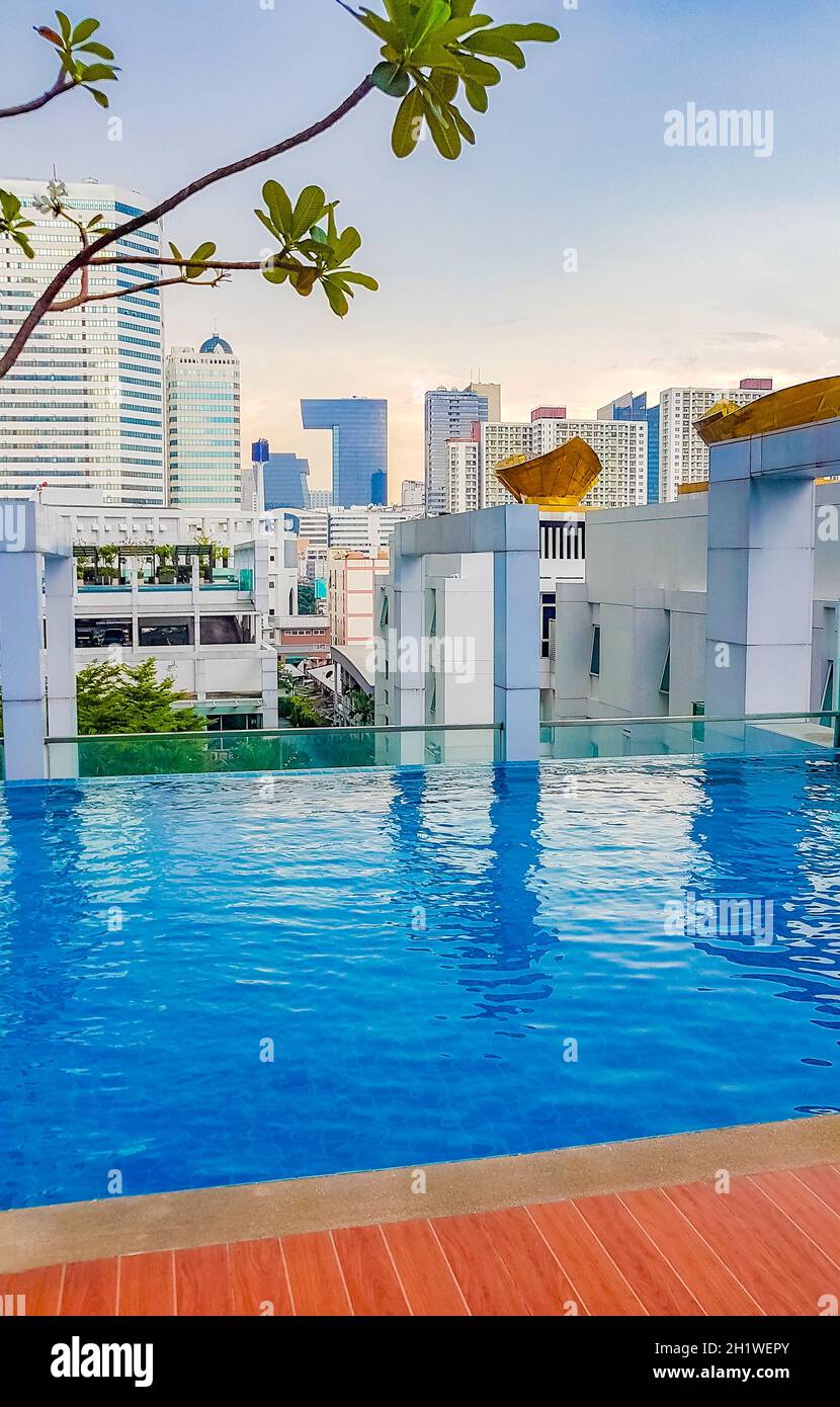 Panorama cityscape and Skyscraper view from the swimming infinity pool ...