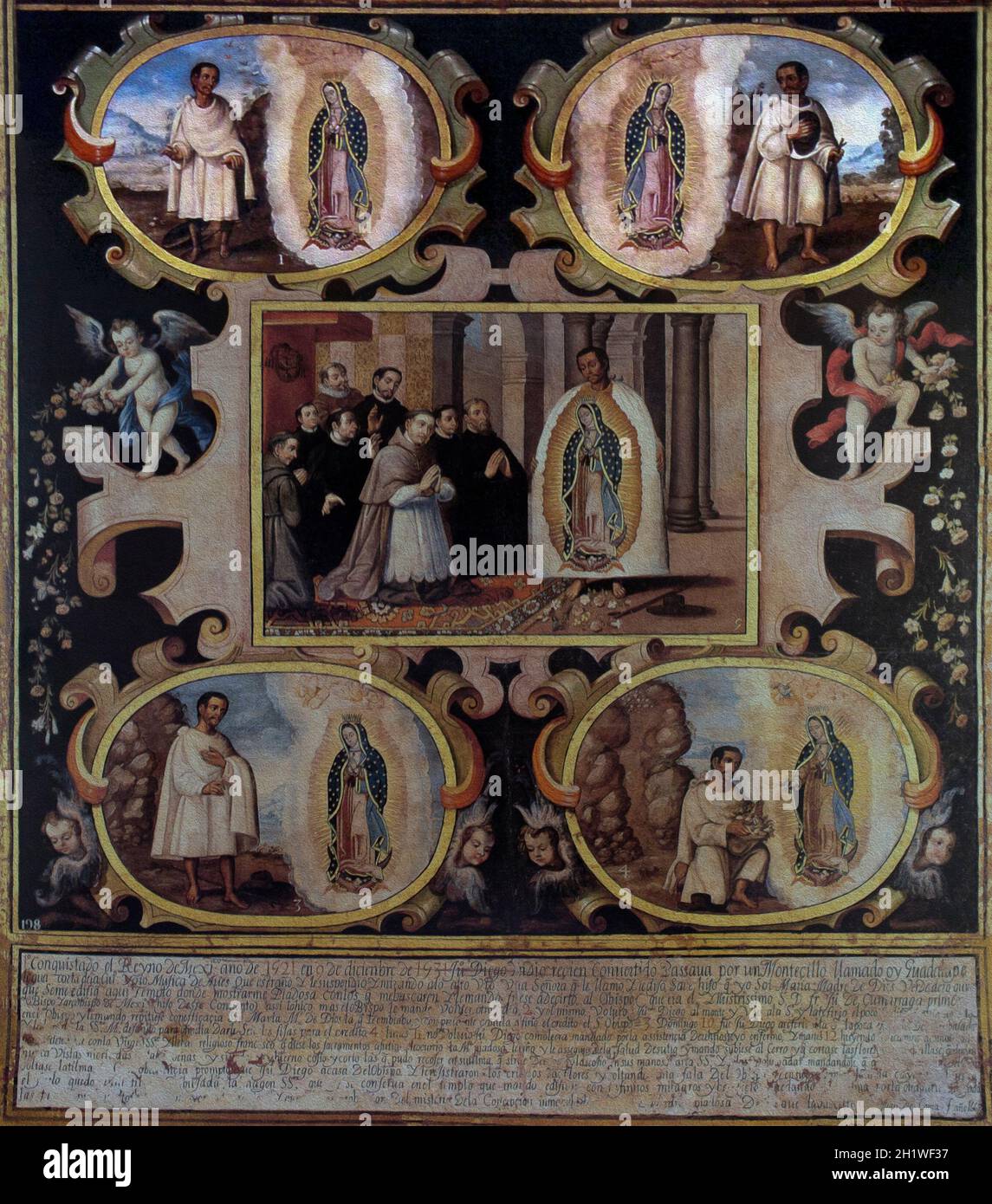 Miraculous origin of the image of the Virgin of Guadalupe. Painted by ...