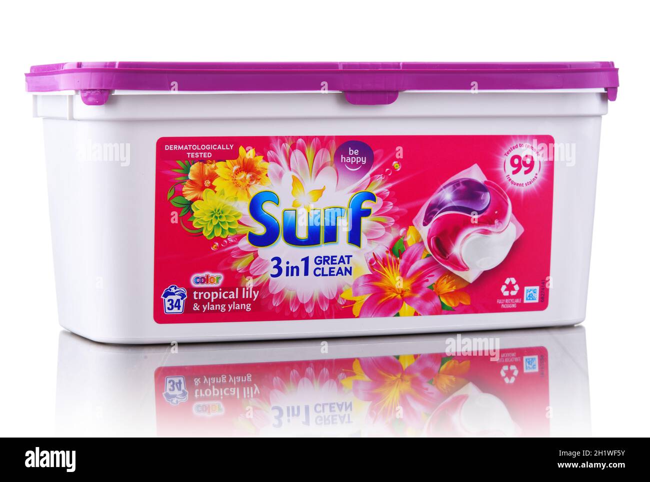 POZNAN, POL - JUN 10, 2021: A box of Surf capsule laundry detergent ...