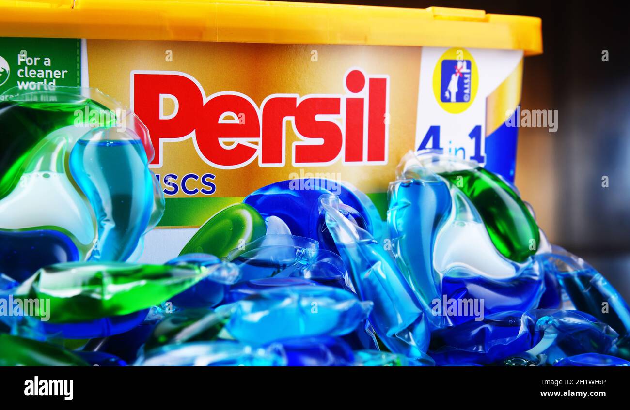POZNAN, POL - JUN 10, 2021: A box of Persil capsule laundry detergent ...