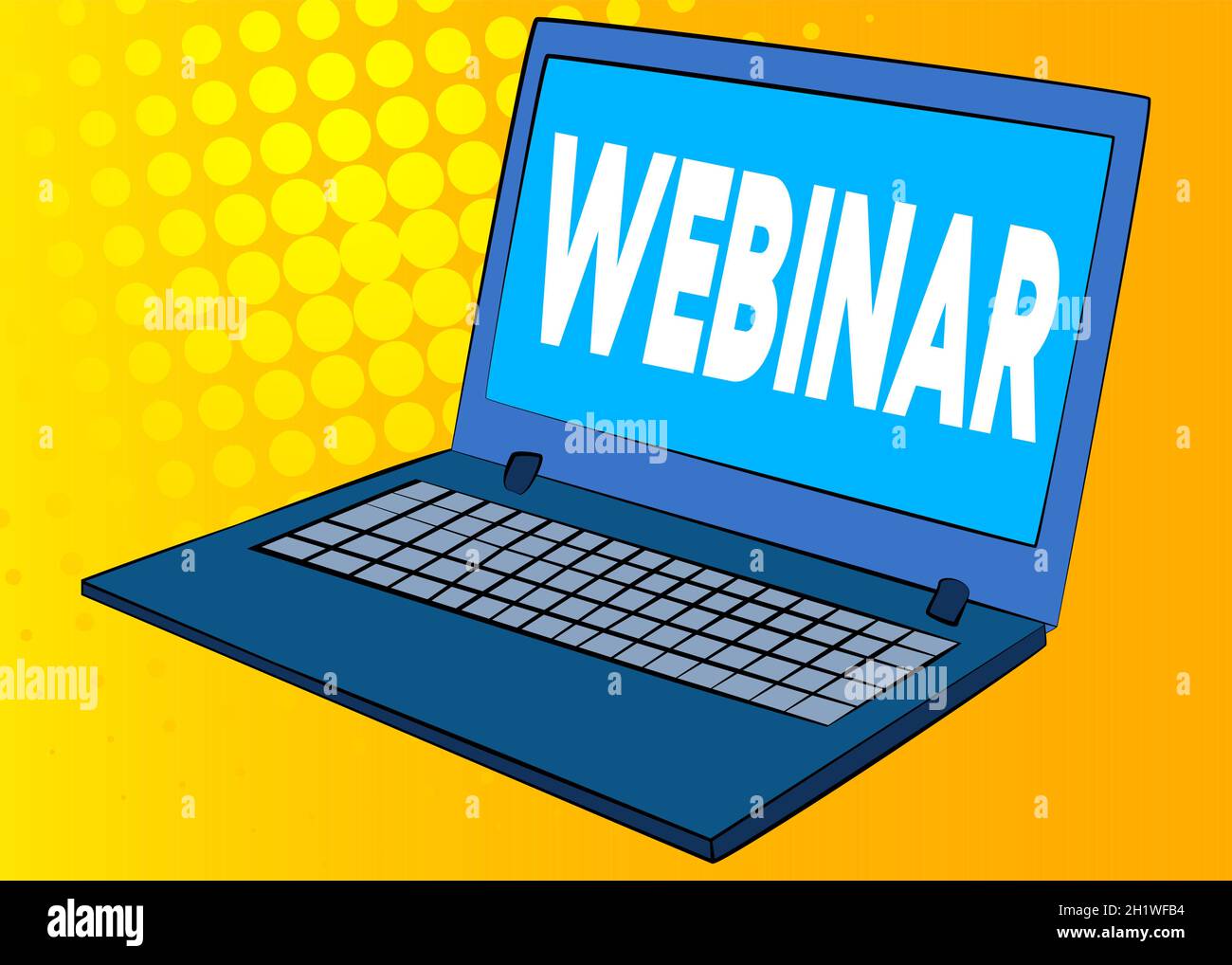 Laptop with the word Webinar on the screen. Vector cartoon illustration ...