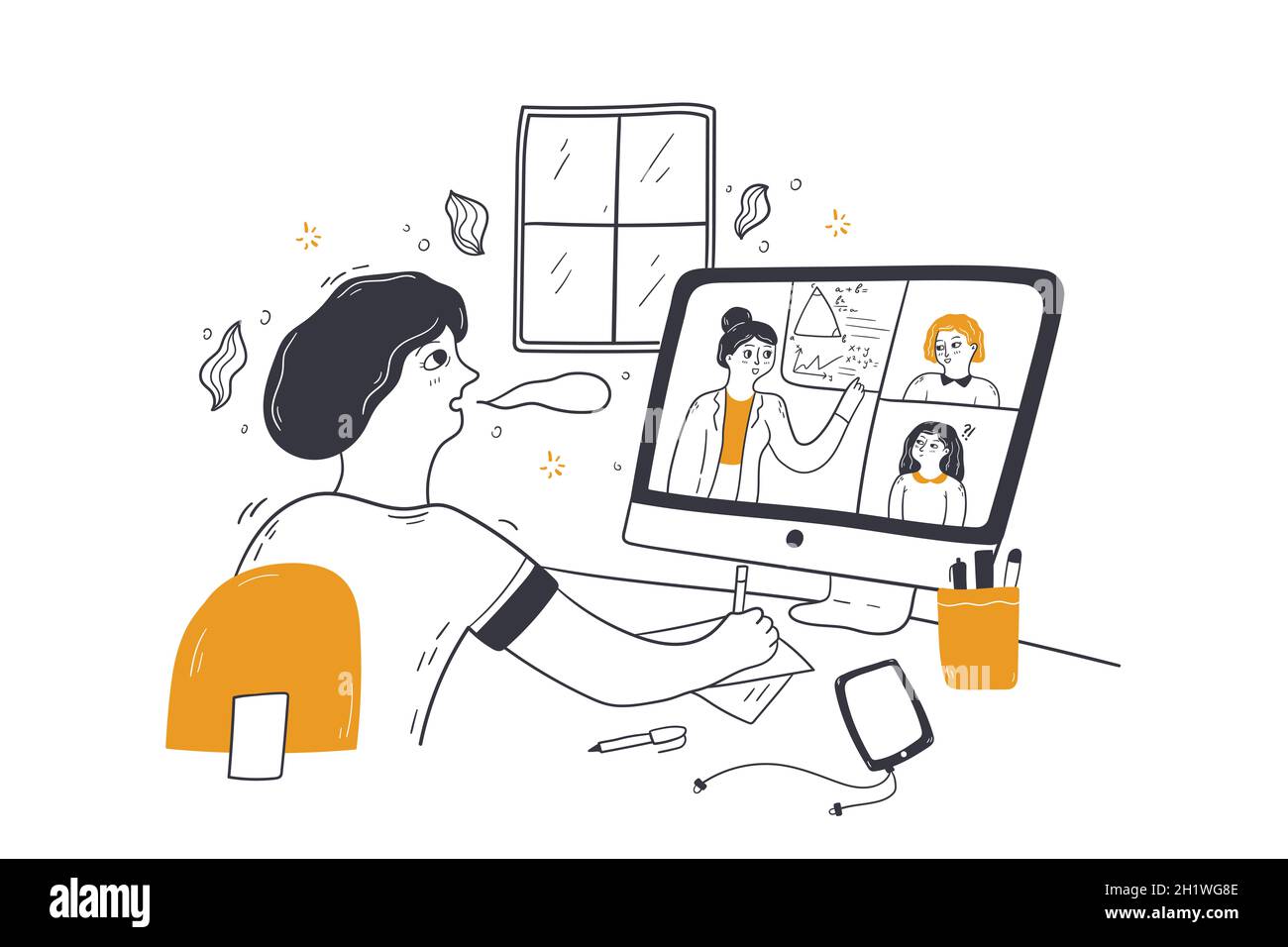 Online education, video conference, distance learning concept. Girl ...