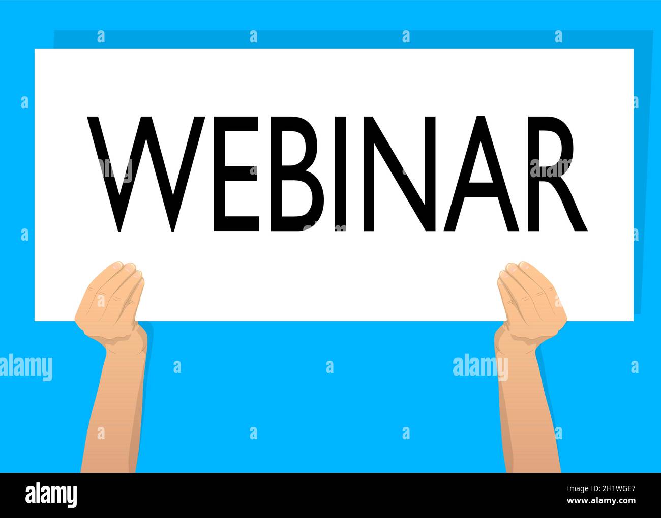 Hand holding banner with Webinar text on white paper. Man showing ...