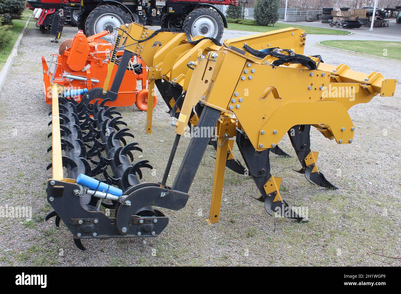 The colorful agricultural equipment - harrows and tines Stock Photo - Alamy