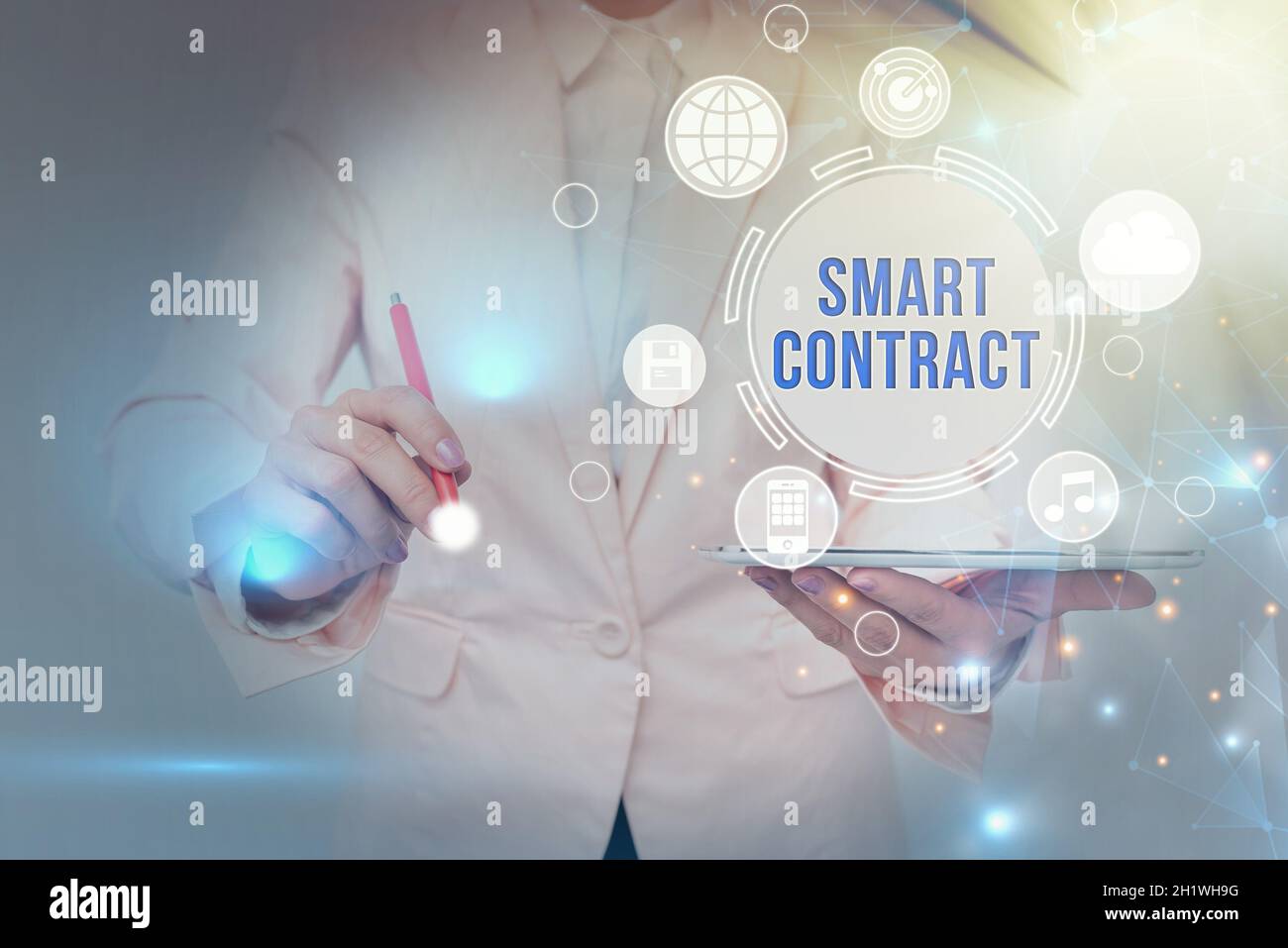 Writing displaying text Smart Contract, Internet Concept digital ...