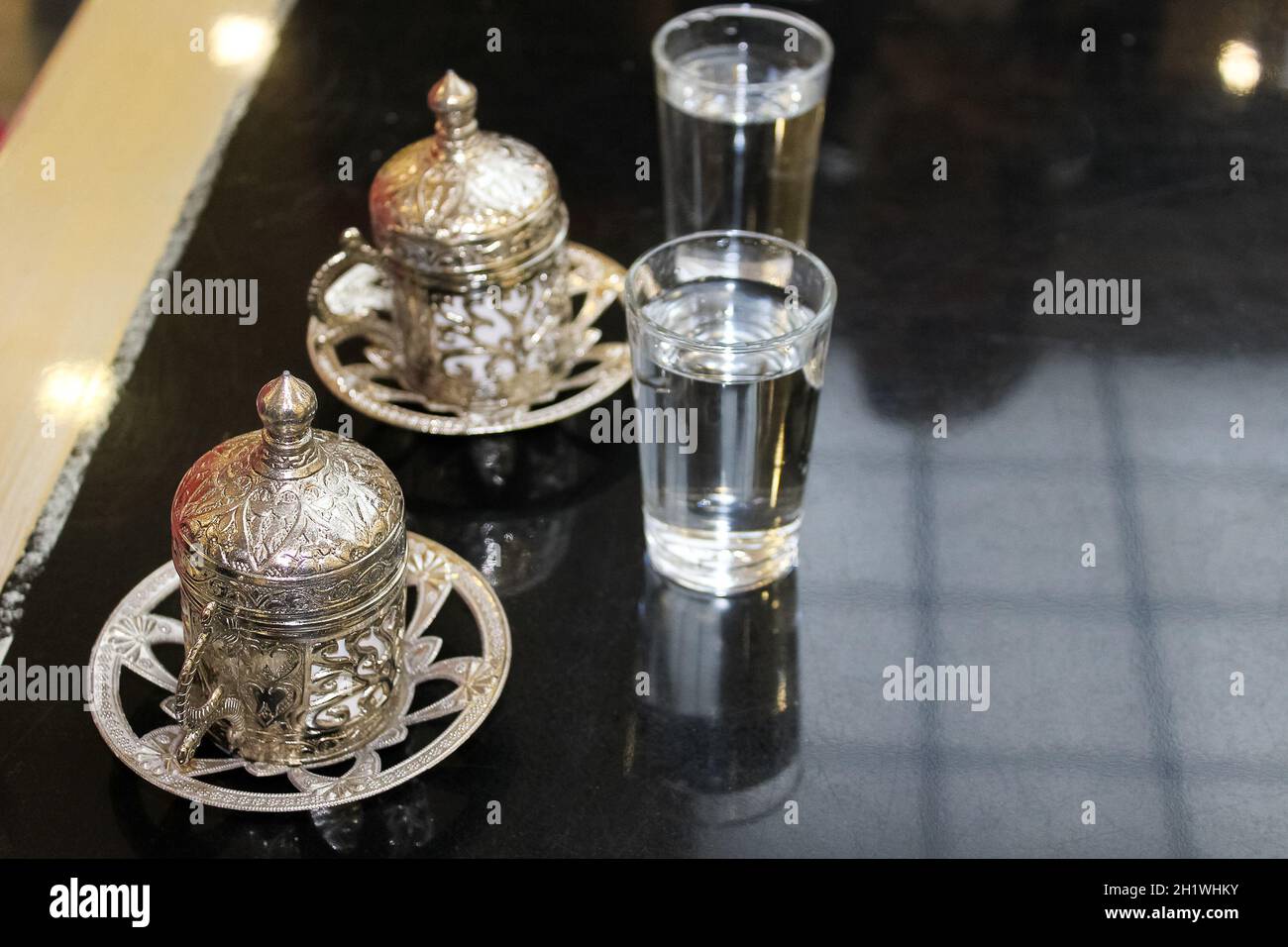 Traditional Turkish coffee at the shop at Antalya, Turkey Stock Photo ...