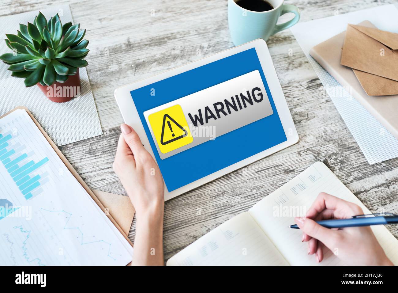 Warning message sign on screen. Virus detection security breathe ...