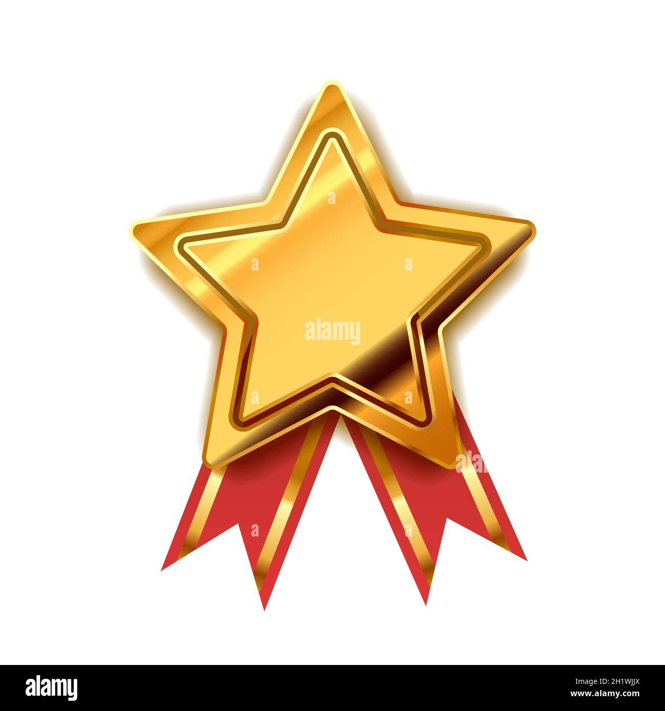 Bright golden award in star shape with red tape, glossy winner badge ...