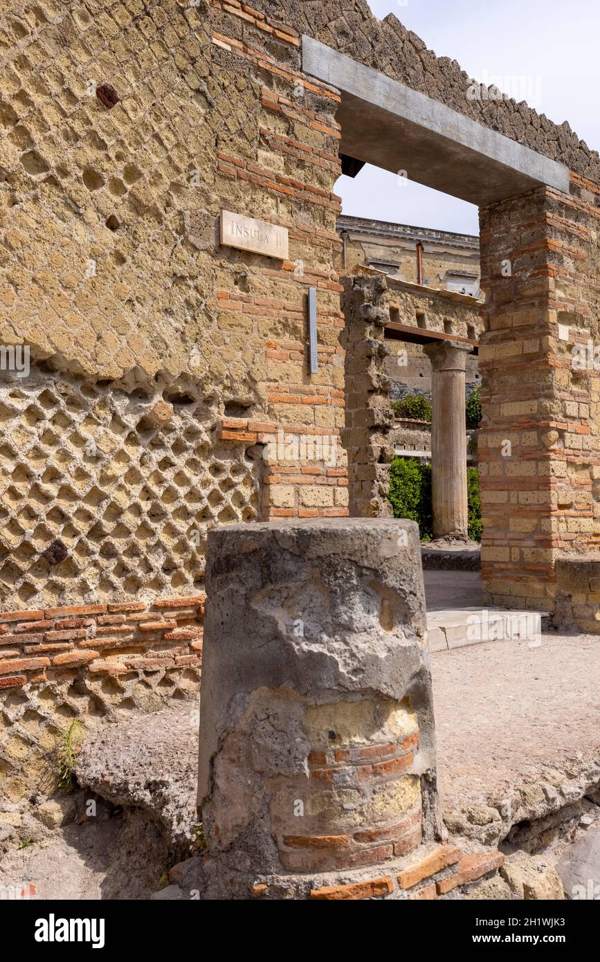 Ruins of an ancient city destroyed by the eruption of the volcano ...