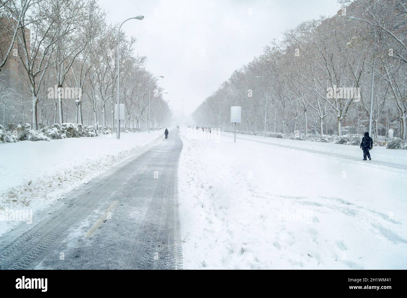 MADRID, SPAIN – JANUARY 9, 2021: Streets of Madrid blanketed with the ...