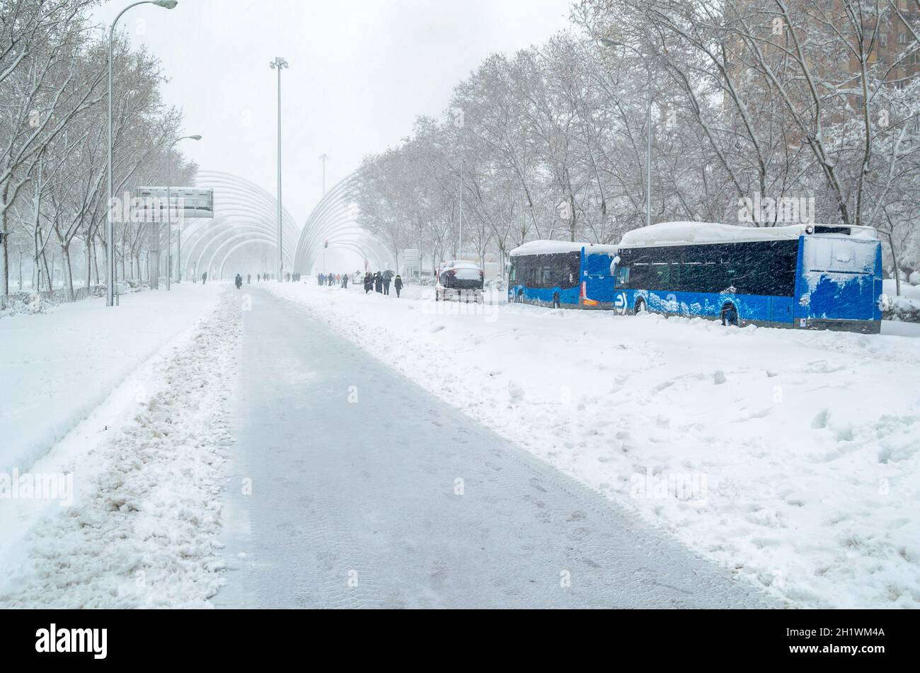 MADRID, SPAIN – JANUARY 9, 2021: Streets of Madrid blanketed with the ...
