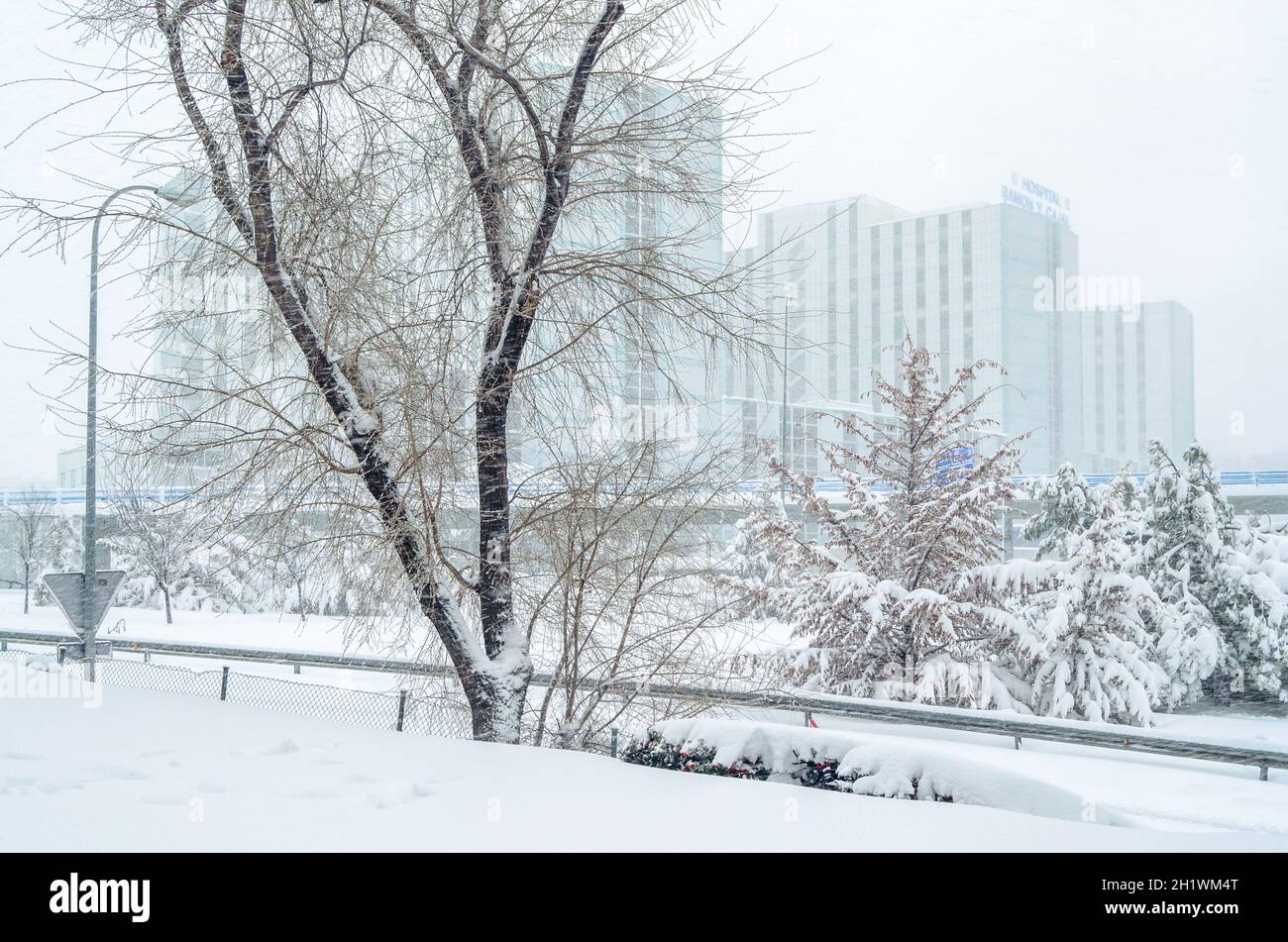 MADRID, SPAIN – JANUARY 9, 2021: "Ramon y Cajal" Hospital seen during ...
