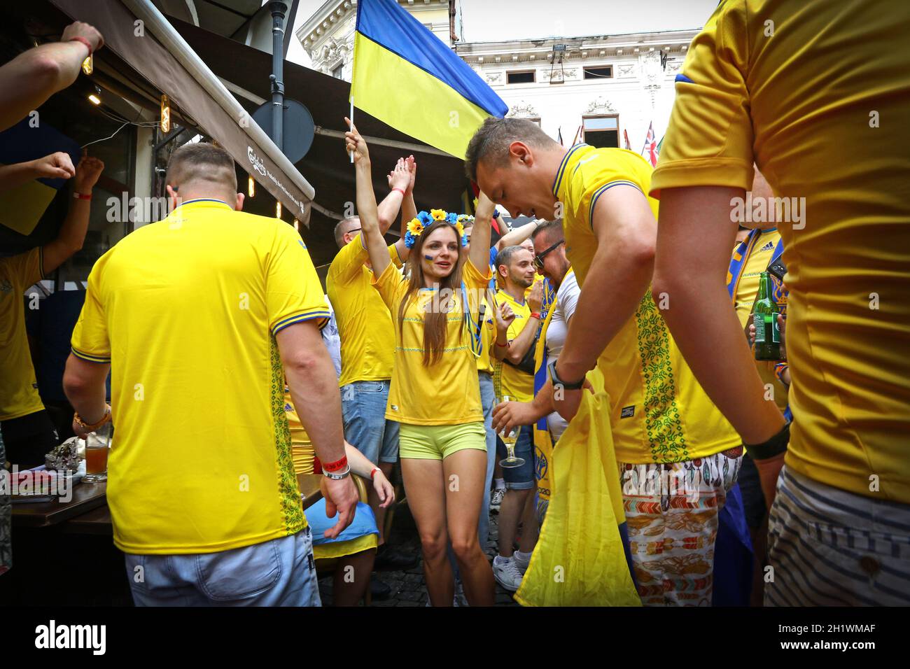 BUCHAREST, ROMANIA - JUNE 21, 2021: Ukrainian fans have fun in ...