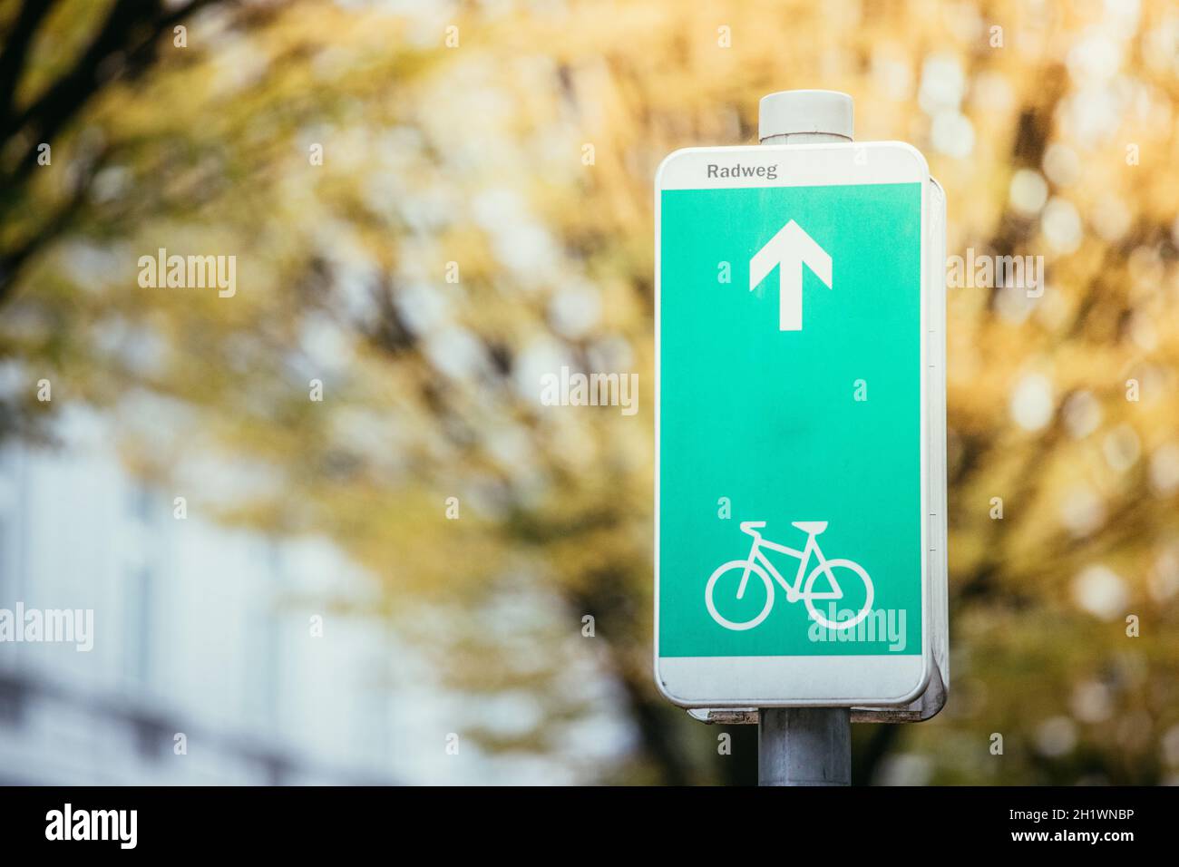 Street sign for cycle path, europe, autumn time Stock Photo - Alamy