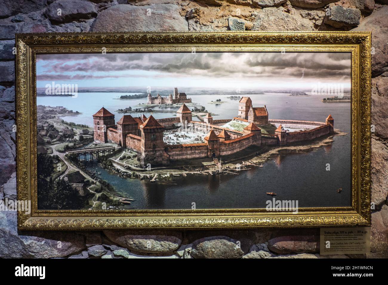 Oil Painting - The Trakai Castles - in Stone Wall Background Stock ...