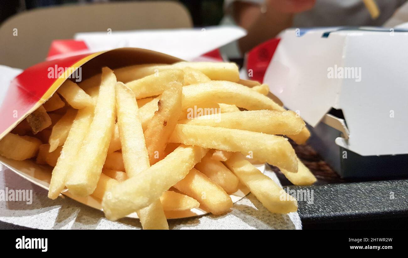 Ukraine, Kiev - September 1, 2019: french fries and hamburger in a fast ...