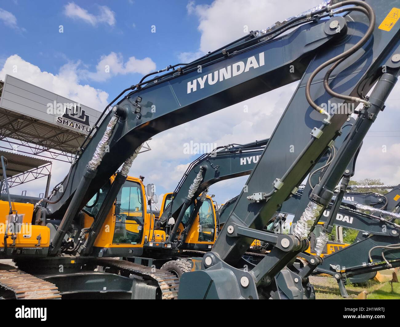 Kyiv, Ukraine - June 16, 2020: Hyundai Excavator and logo at Kyiv ...
