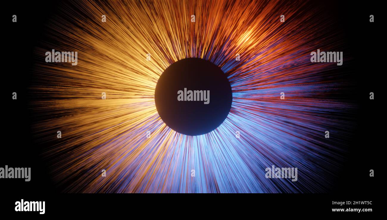 Abstract visualization of an eye with yellow, blue and red retina and ...