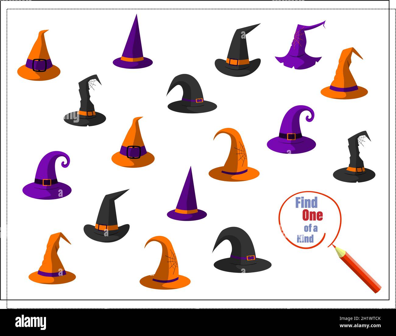 Cartoon illustration of the educational game Find a one-of-a-kind ...