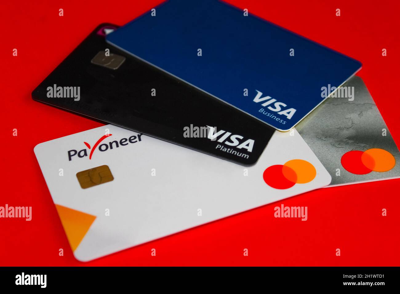 Kyiv, Ukraine - April 18, 2021: Mastercard Payoneer card close up on ...