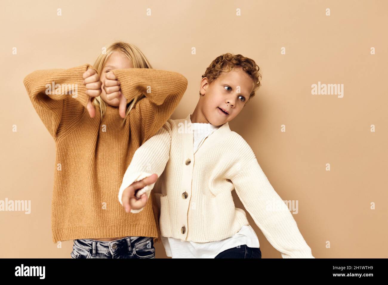 little girl and boy hug games smile friendship isolated background ...