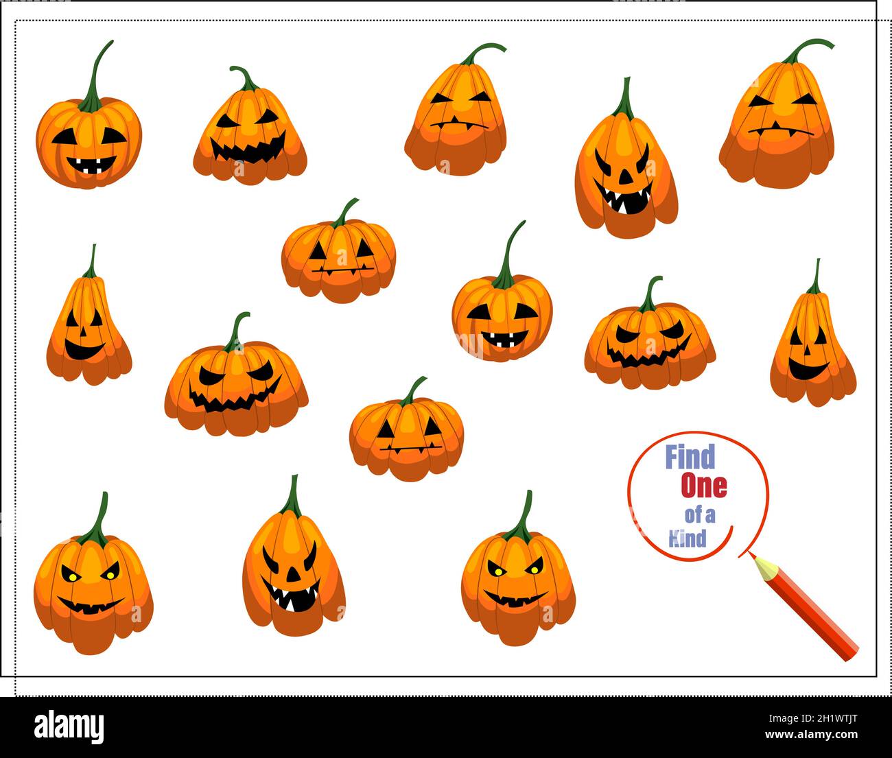 Cartoon illustration of the educational game Find a one-of-a-kind ...