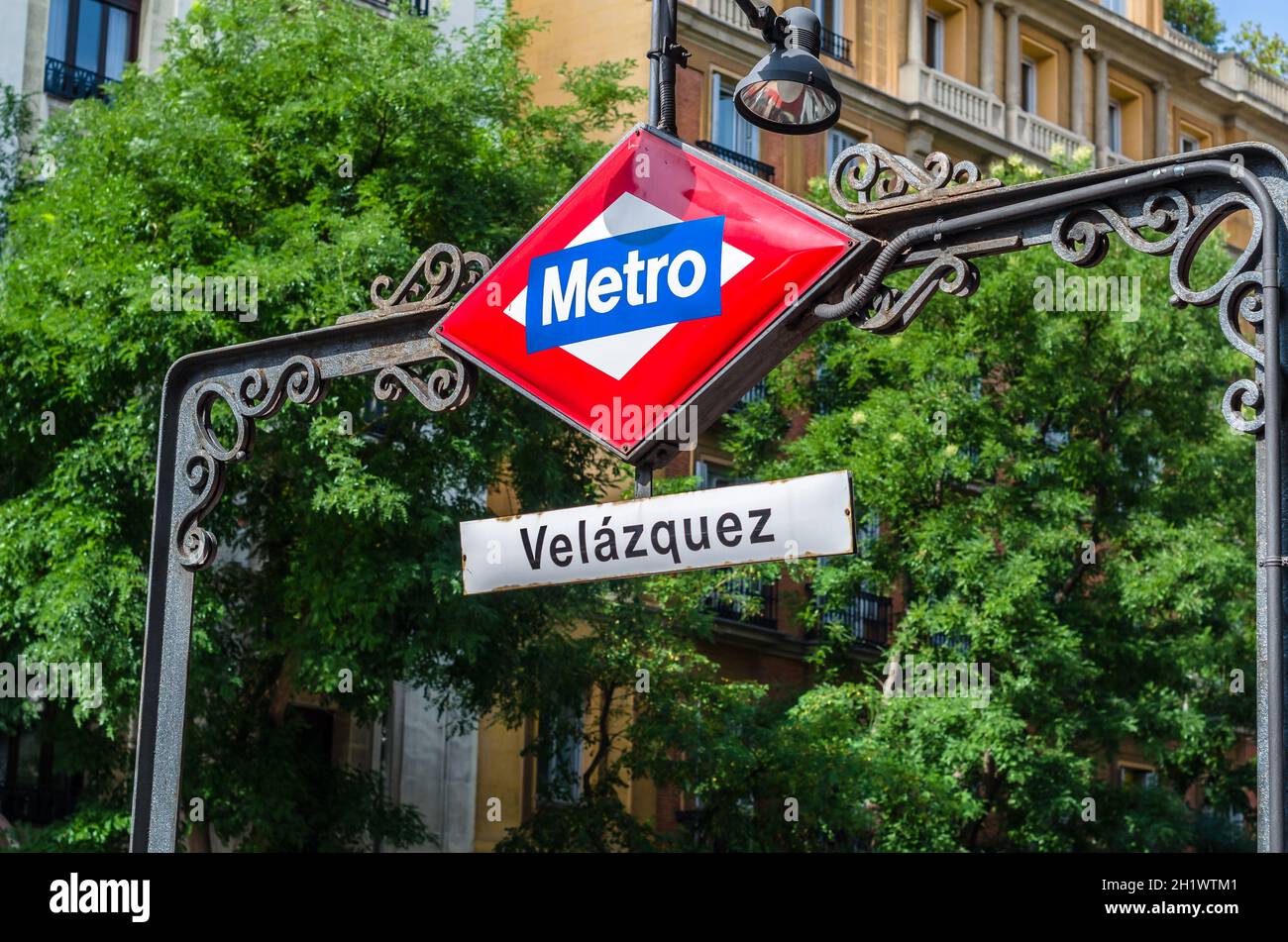 MADRID, SPAIN – JULY 23, 2021: Madrid Metro sign at Velazquez subway ...
