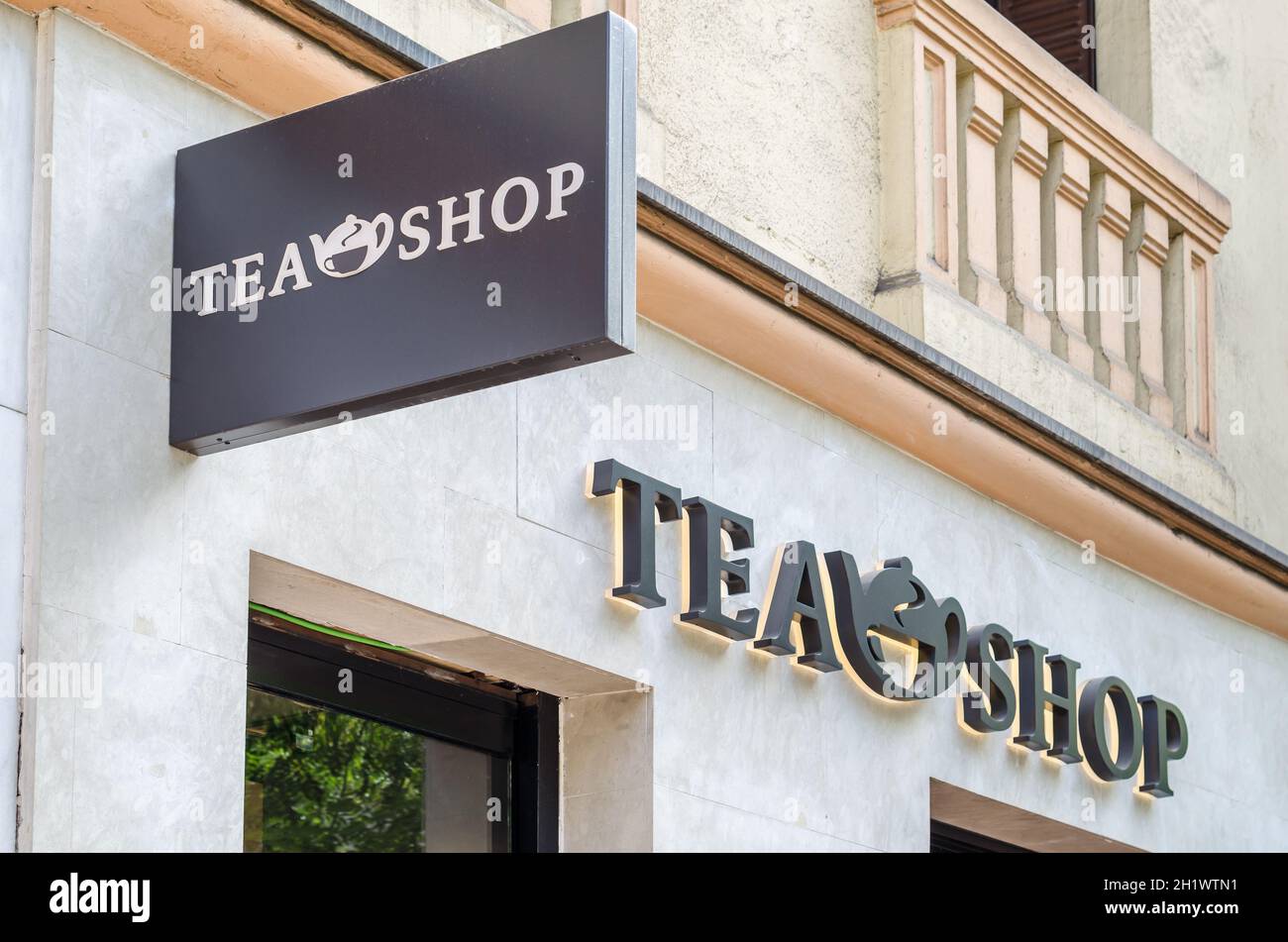 MADRID, SPAIN - JULY 23, 2021: Facade and logo of Tea shop in Madrid, a ...