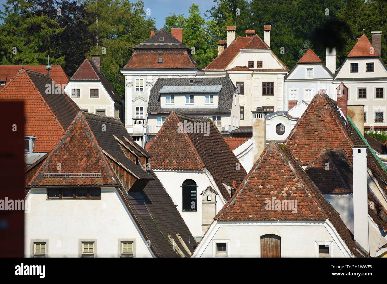 Silhouette der Altstadt von Steyr, Oberösterreich, Österreich, Europa ...