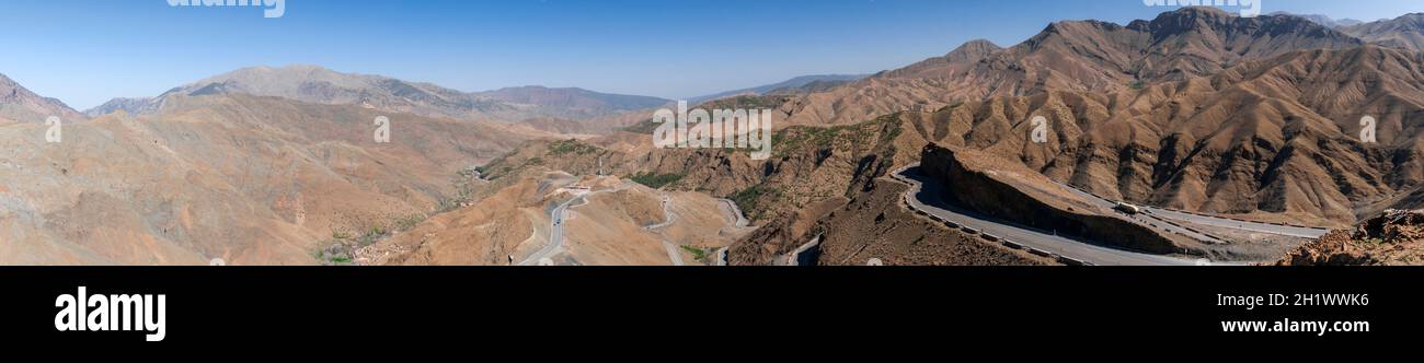 Pass road, Tizi`n`Tichka in the Atlas Mountains in the south of Morocco ...