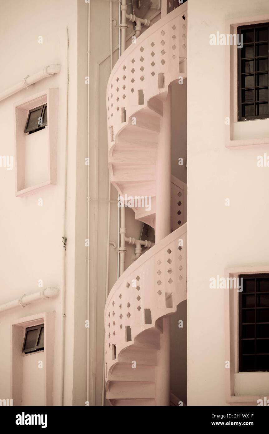 Spiral outdoor staircase in a pre-war building Stock Photo - Alamy