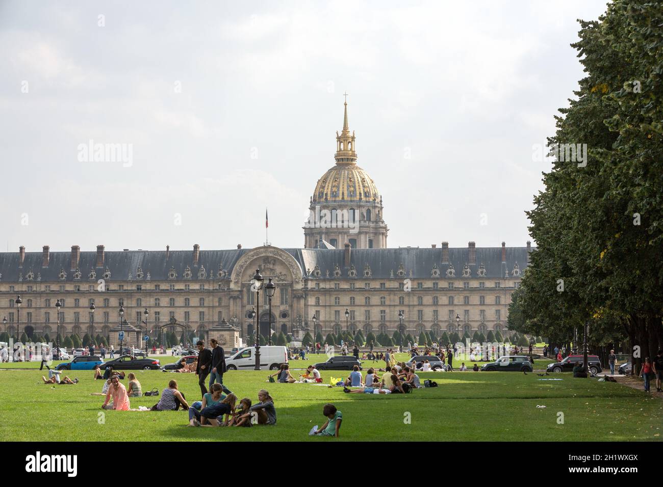 People resting in the park near main entrance Les Invalides. Paris ...