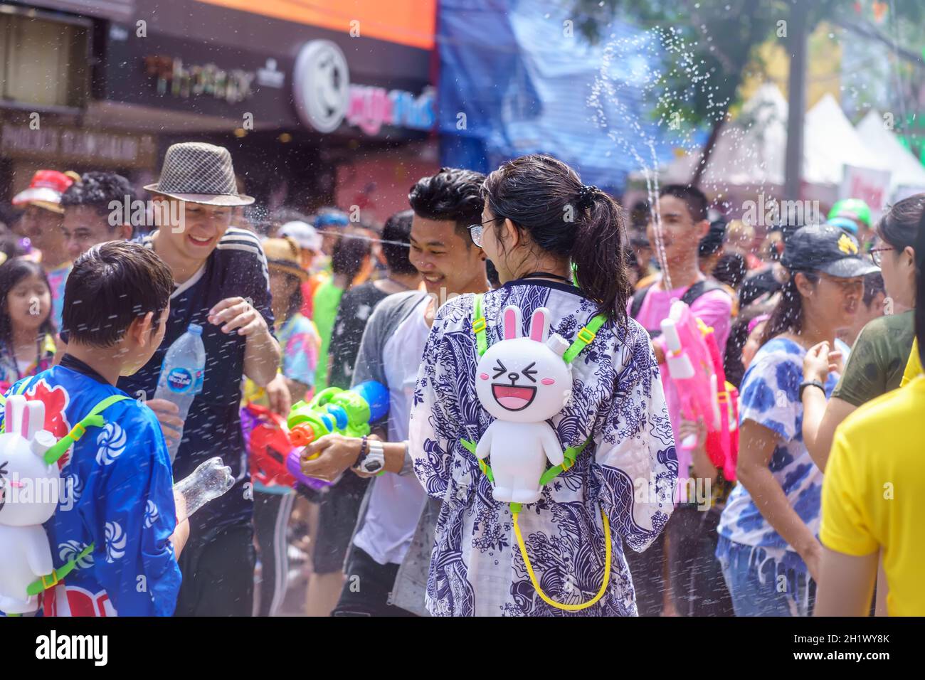 Siam Square, Bangkok, Thailand - APR 13, 2019: short action of people ...