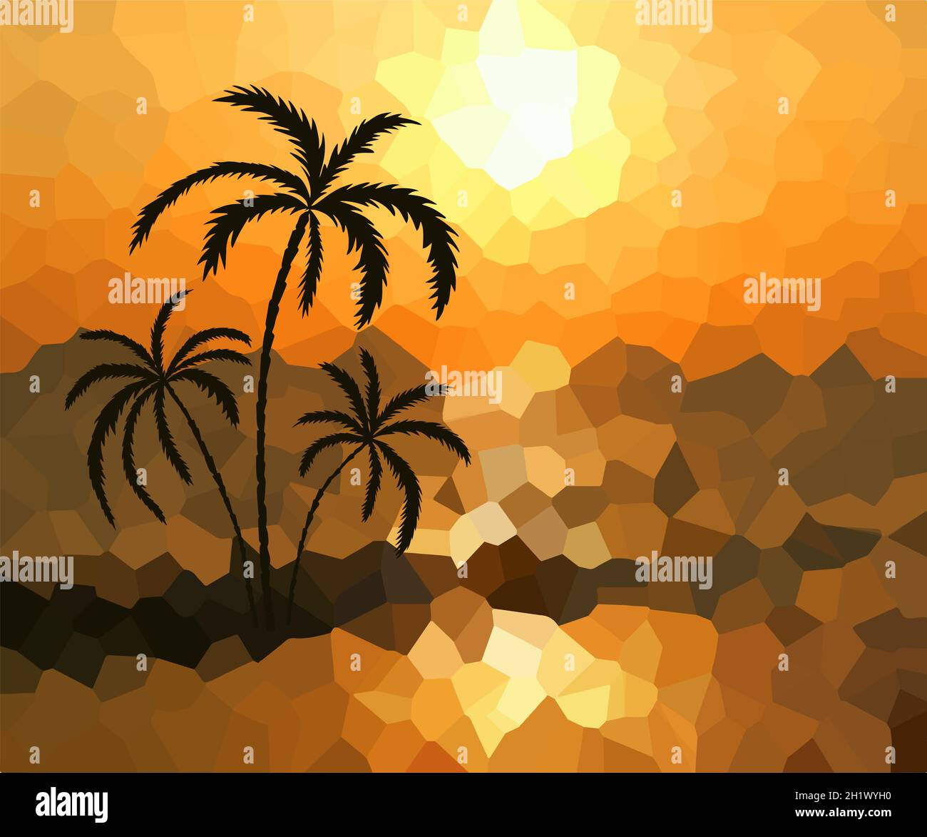 Abstract background of a palm tree at sunset. Vector illustration Stock ...