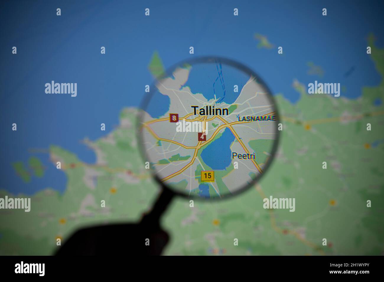 view of the city of Tallin, capital of Eesti, through a magnifying ...