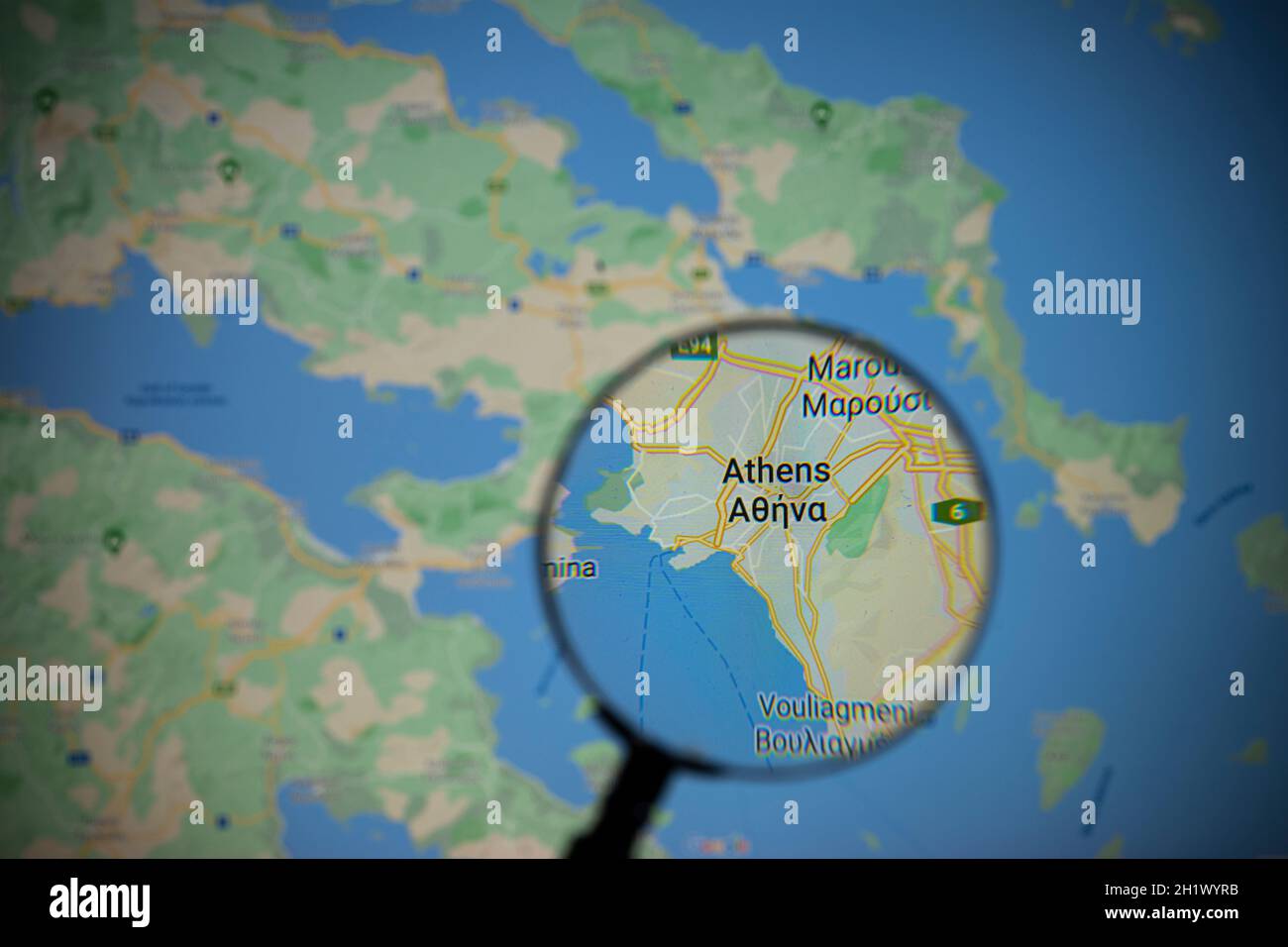 view of the city of Athens, capital of Greece, through a magnifying ...